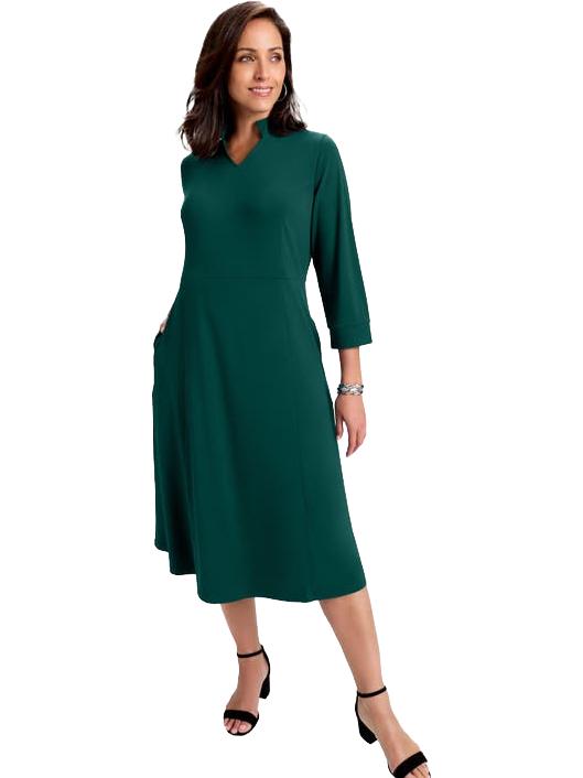 JESSICA LONDON Jessica London V-Neck Midi Dress with Pleats and Pockets